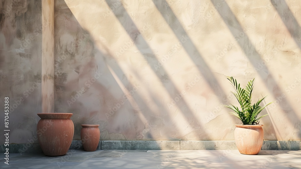 "Architecture background featuring clay pots on a concrete wall ...