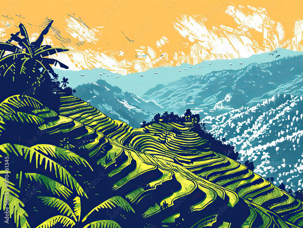 Risograph riso print travel poster, card, wallpaper banner illustration ...