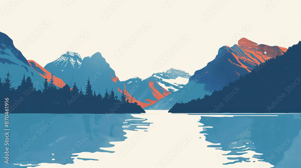 Risograph riso print travel poster, card, wallpaper banner illustration ...