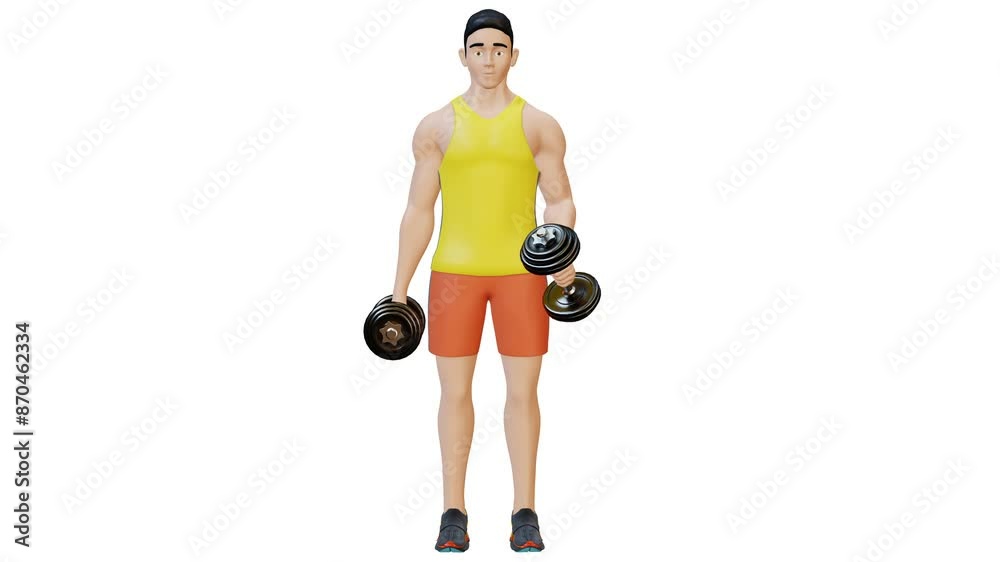 Man Character doing Dumbbell Cross Body Bicep Curl. Bicep Workout in 3d ...
