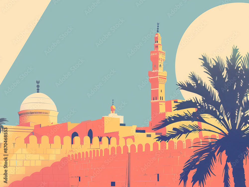 Risograph riso print travel poster, card, wallpaper banner illustration ...