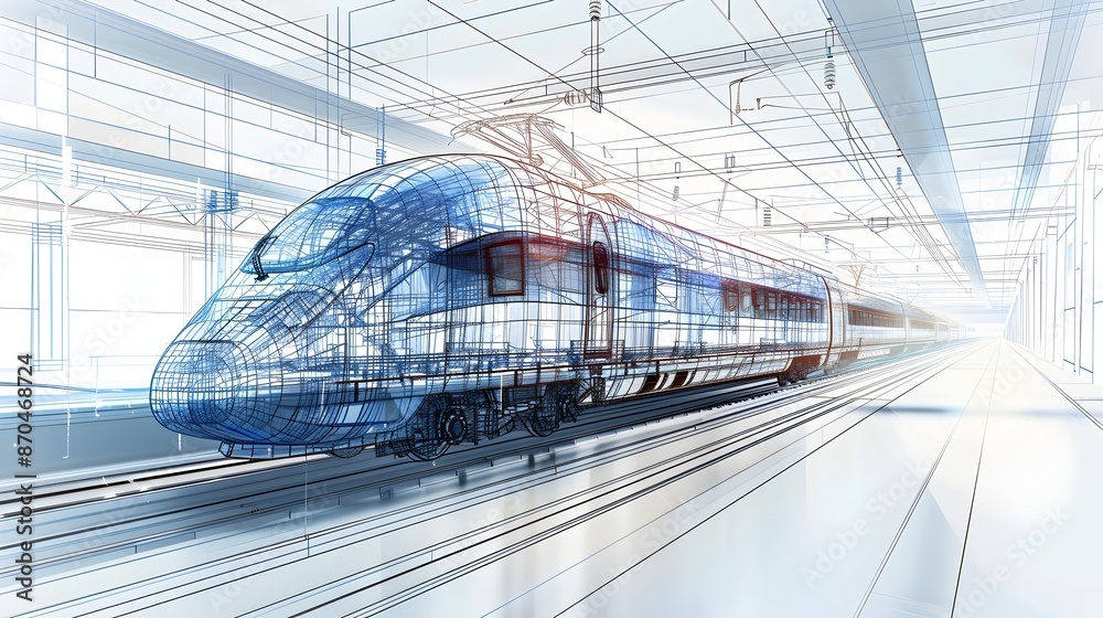 High Speed Train Manufacturing Schematic on Minimalist Blueprint ...