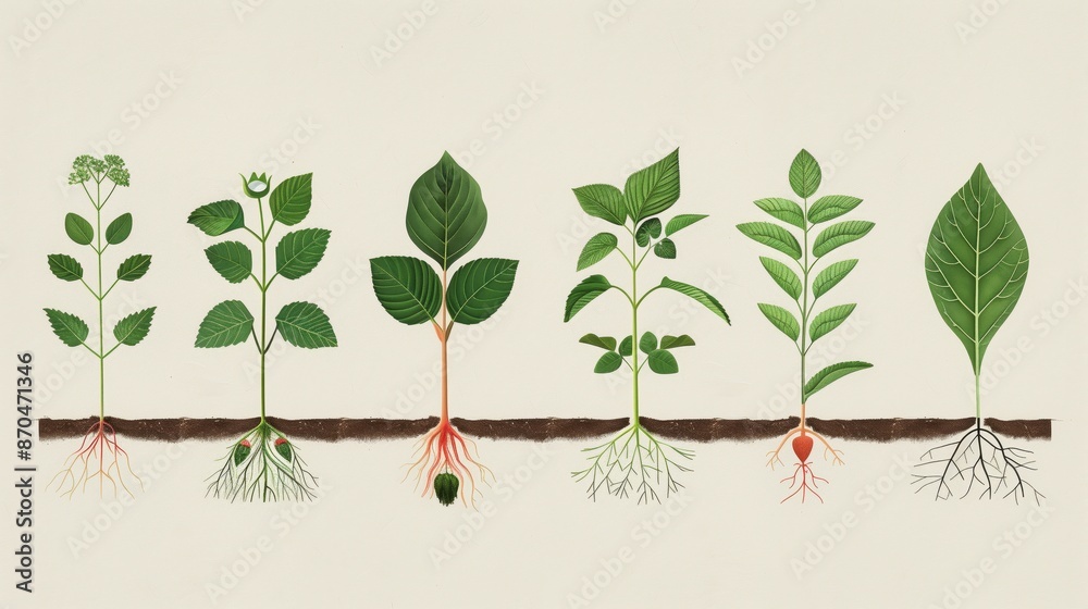 Botanical illustration depicting photosynthesis process, sunlight ...
