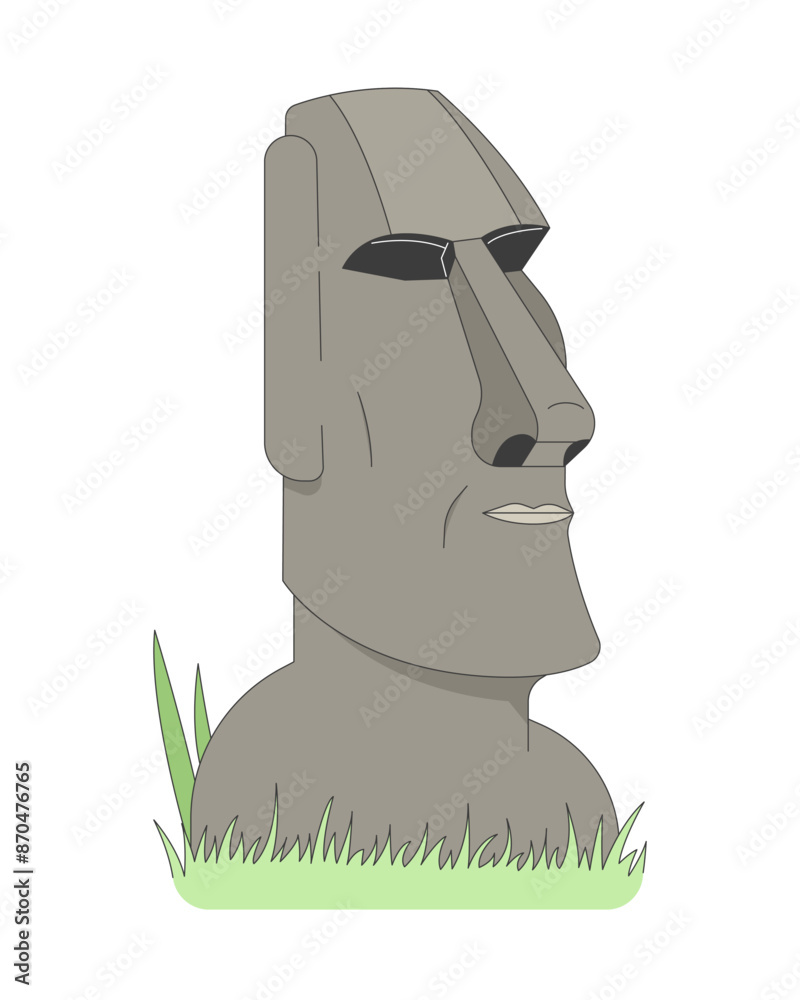 Easter island Moai statue 2D linear cartoon object. Rapa nui monument ...