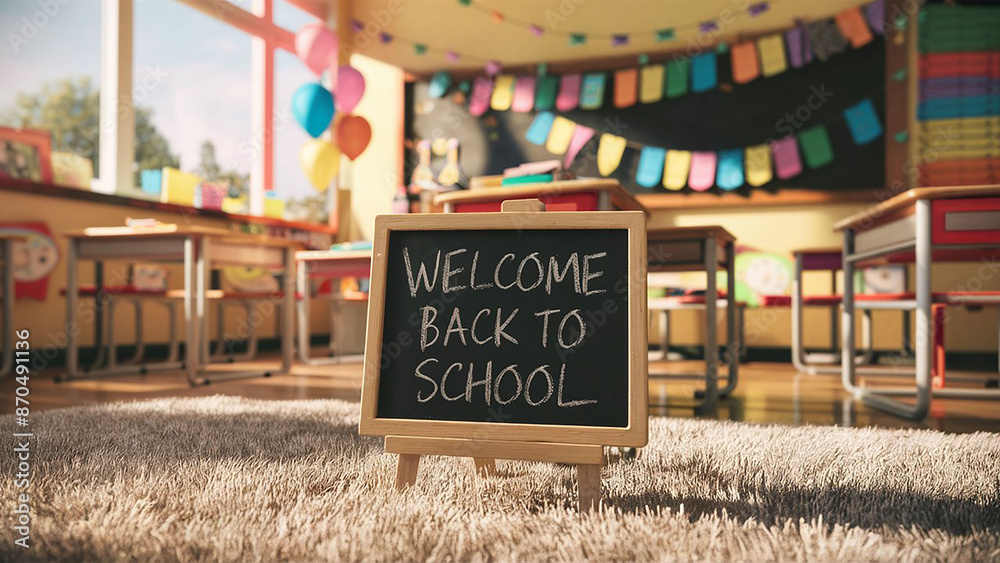 Kindergarten class new term welcome back to school concept, with kids ...