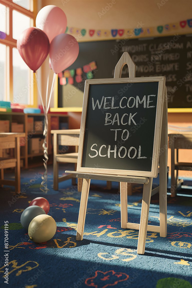 Kindergarten class new term welcome back to school concept, with kids ...