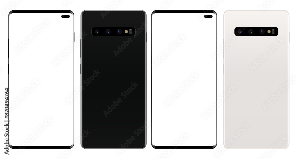 Realistic mock-up Samsung Galaxy S10 in black and white color with ...
