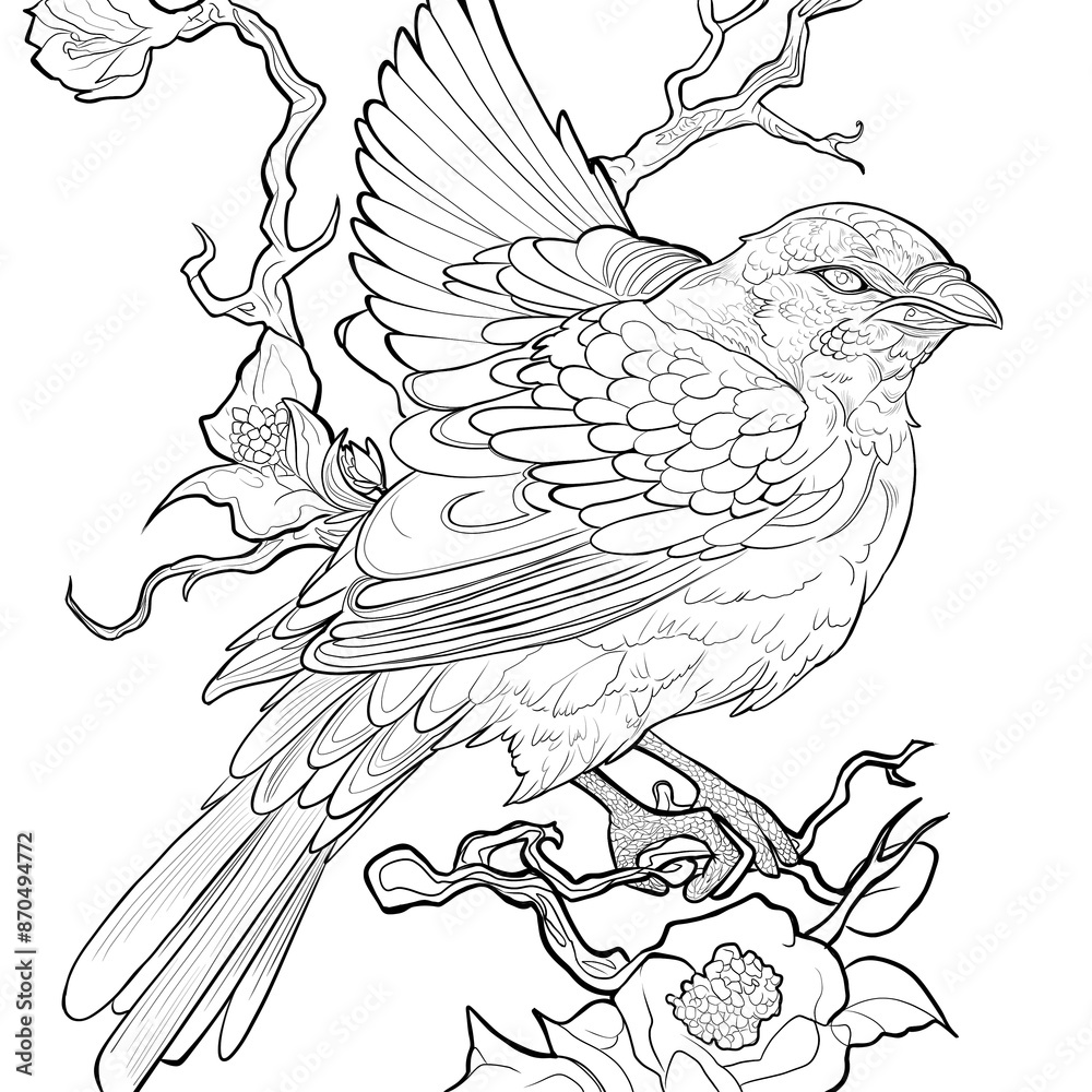 Line Art Bird drawing outline coloring book for adults animal clip art ...