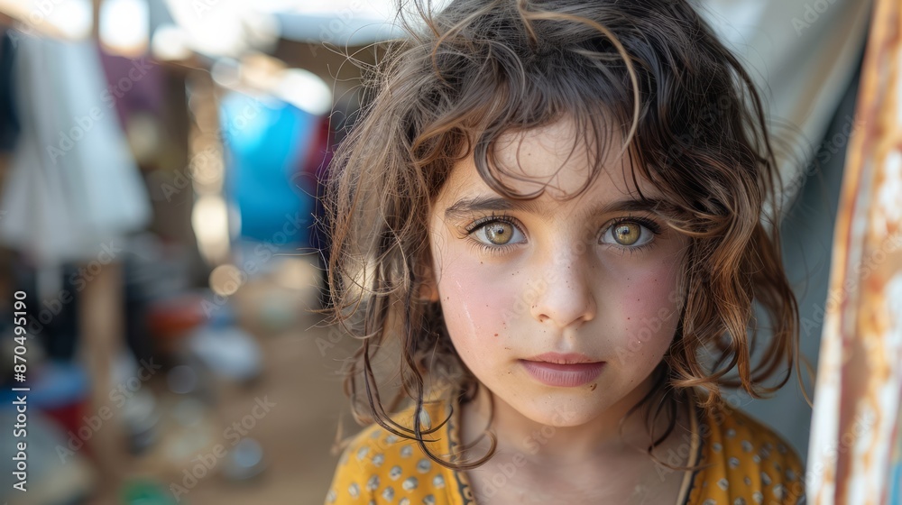 Little girl in the slums, looking at the camera. World Humanitarian Day ...