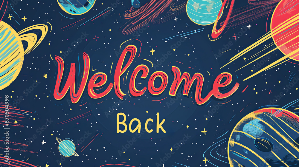 Futuristic "Welcome Back" banner featuring neon pink text against a ...