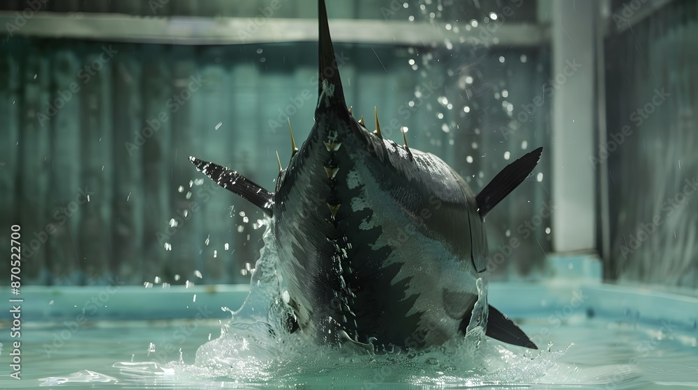 Fierce Primordial Shark Emerging from Turbulent Ocean Waves with Gaping ...