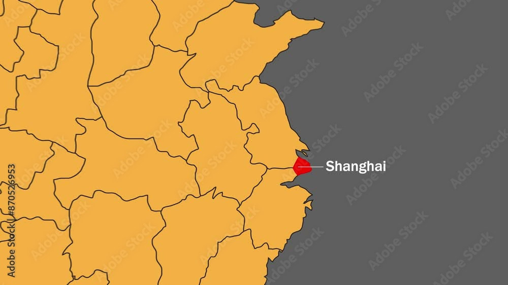 Shanghai map animated video. Shanghai location is highlighted on the ...
