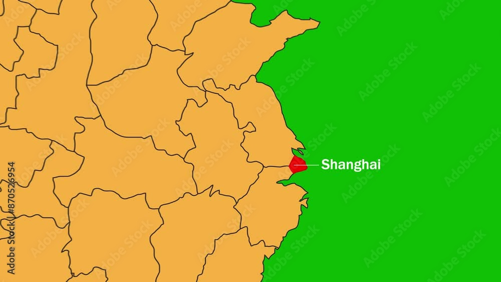 Shanghai map animated video. Shanghai location is highlighted on the ...