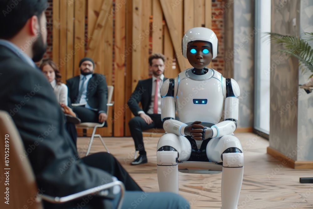 AI robot competes with humans in job interviews. Stock Photo | Adobe Stock
