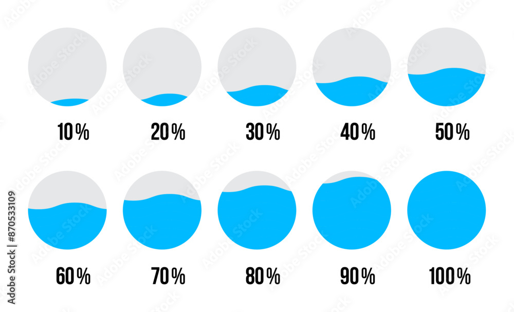 Circle loading with liquid infographic symbol set with percentage in ...