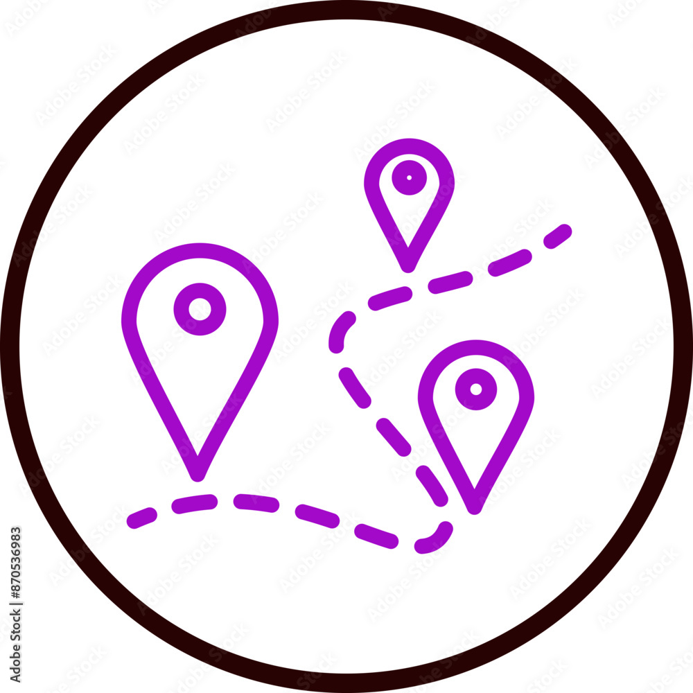 Route map Vector Line Purple Circle Black Stock Vector | Adobe Stock