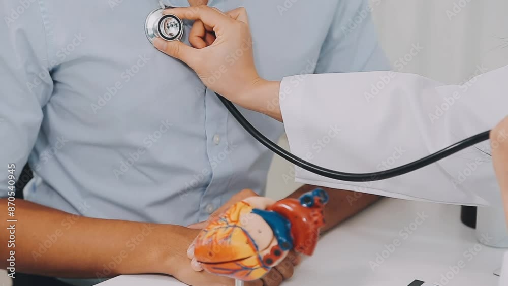 Doctor use stethoscope, checking up heart beat, lunch of auscultation ...