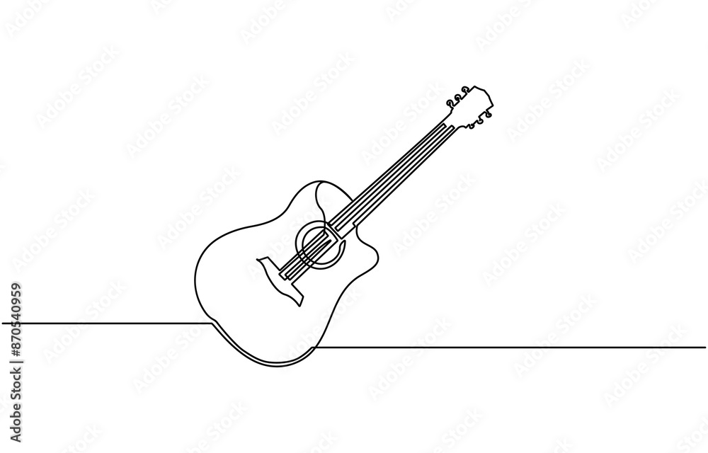 Continuous one line drawing of a guitar, Guitar one line art ...