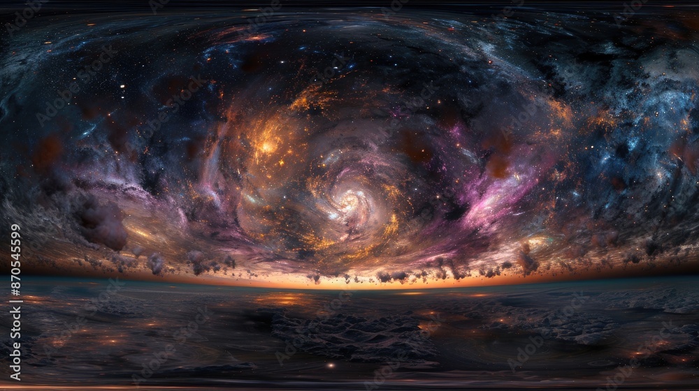 360 degree equirectangular projection space background with nebula and ...