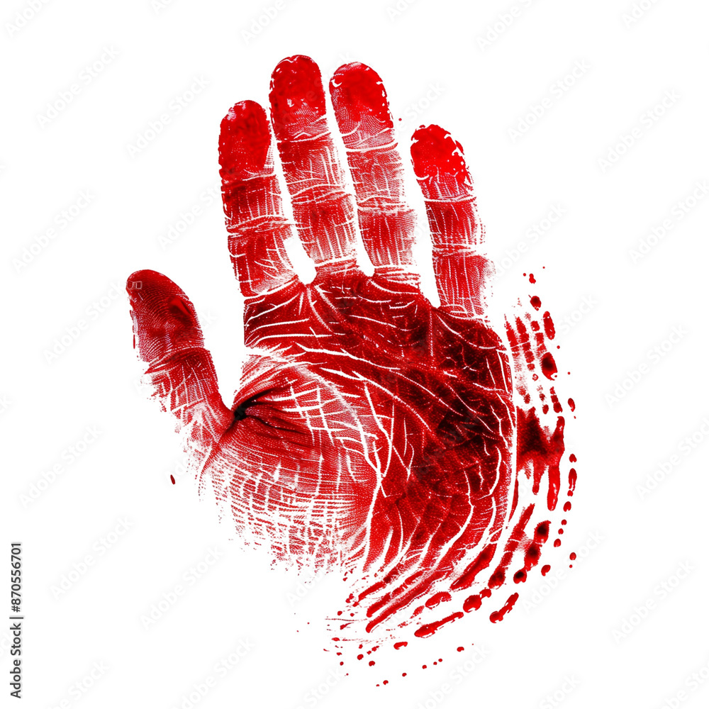 Red Blood Handprint on Transparent Background - Crime Scene Concept ...