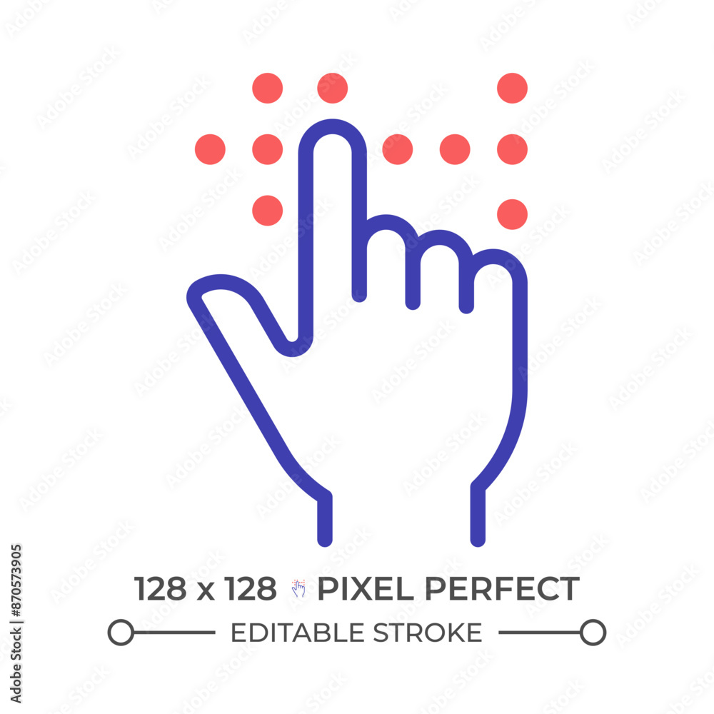 Braille reading two color line icon. Index finger bicolor outline ...
