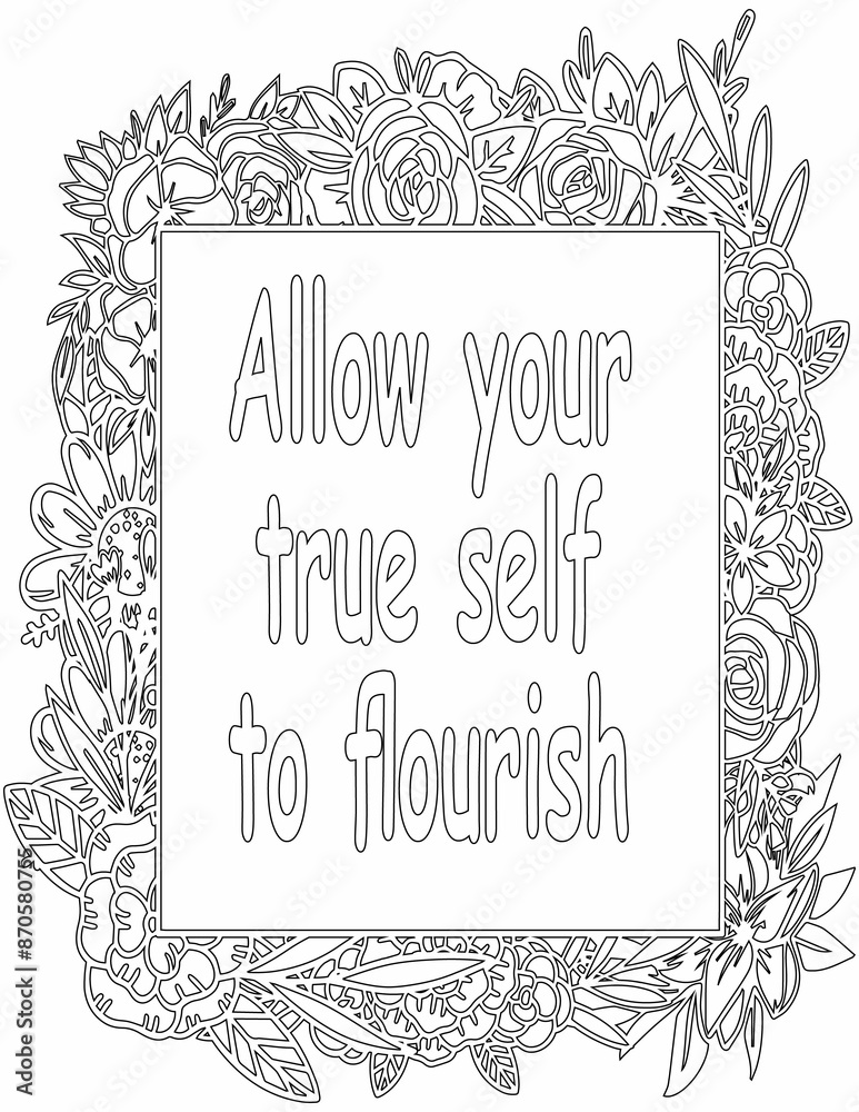 Printable floral coloring page for kids and adults with affirmation ...