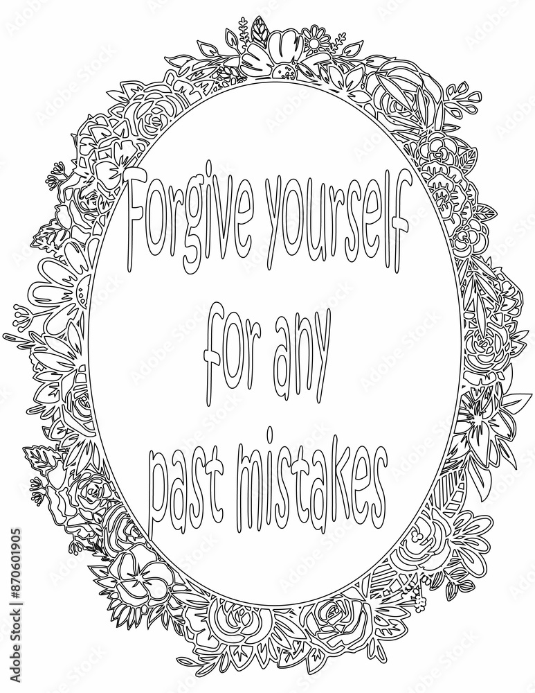 Printable floral coloring page for kids and adults with affirmation ...