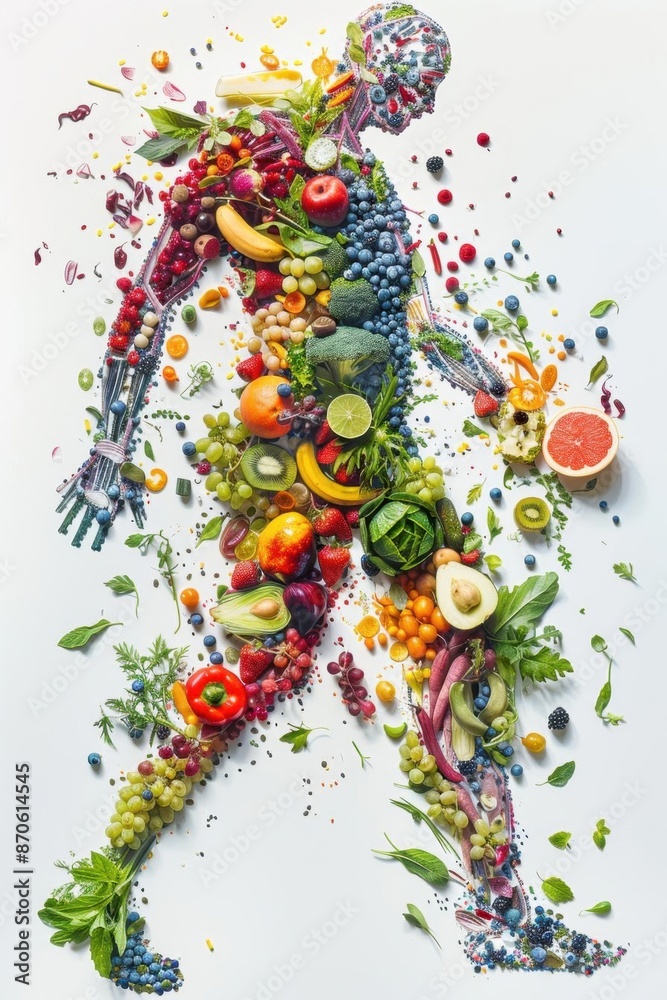 Human body formed from a variety of colorful fruits and vegetables ...
