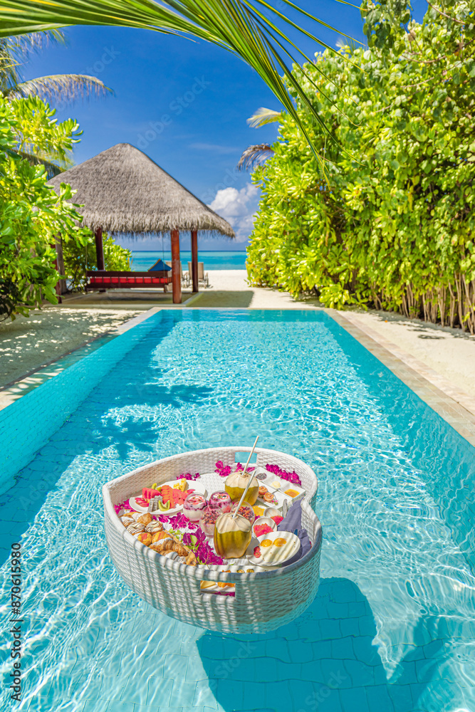 Breakfast in swimming pool, floating breakfast in luxurious tropical ...