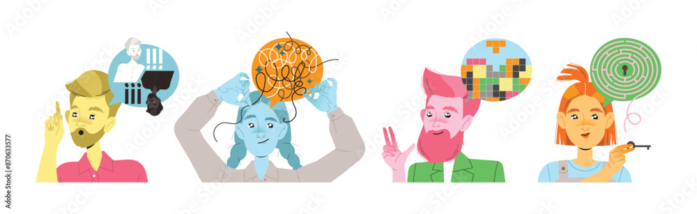 People Characters with Different Types of Thinking and Mindset Model ...