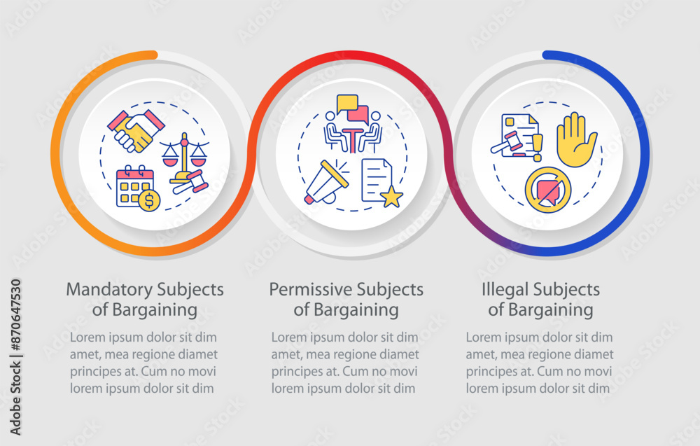 Bargaining subjects management loop infographic template. Data ...