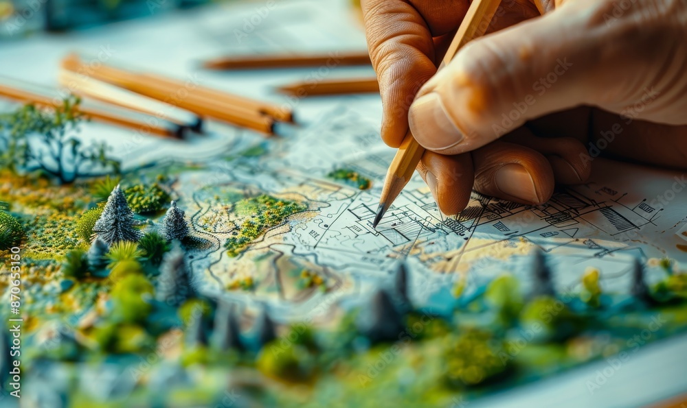 A hand sketching out a detailed blueprint for a sustainable ...