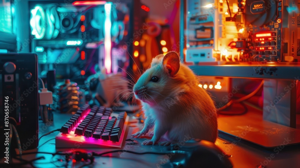 Cute hamster in rgb gaming setup adorable pet with colorful tech ...