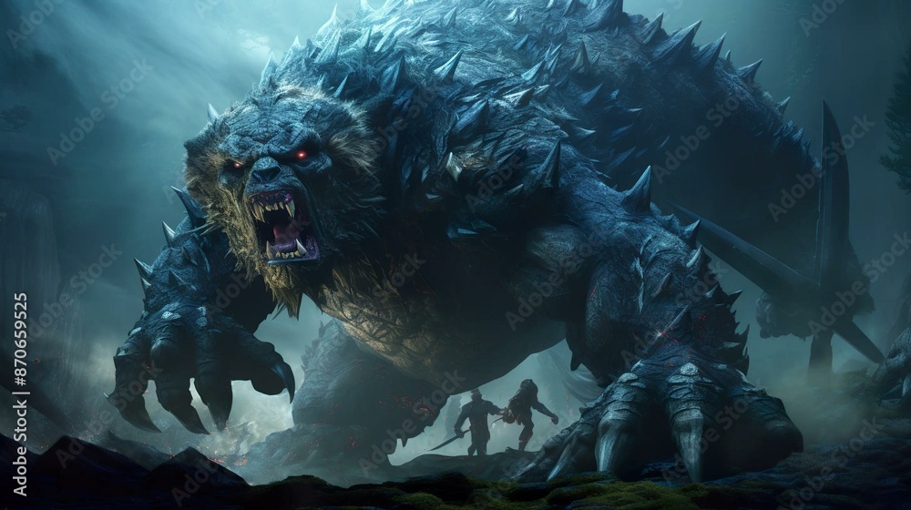 behemoth, armored, towering, massive, weapon, creature, giant, power ...