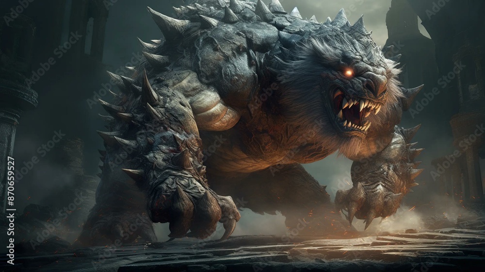 hulking, armored, behemoth, guardian, ancient, realms, fantasy ...