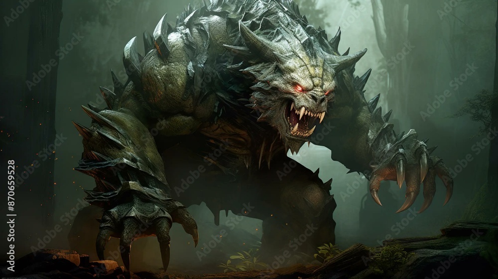 fantasy, guardian, epic, behemoth, hulking, armor, creature, battle ...