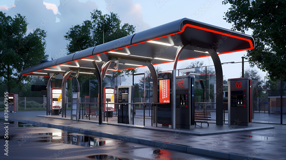 Blank white mockup of bus stop vertical billboard in front of empty ...