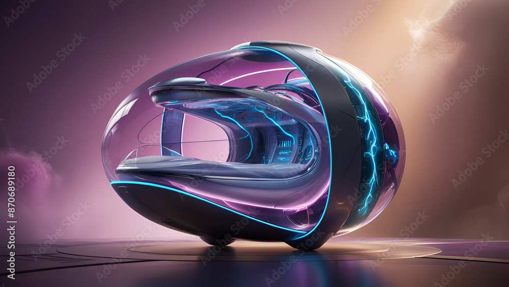 Futuristic compact toy car on white background. Modern small autonomous ...