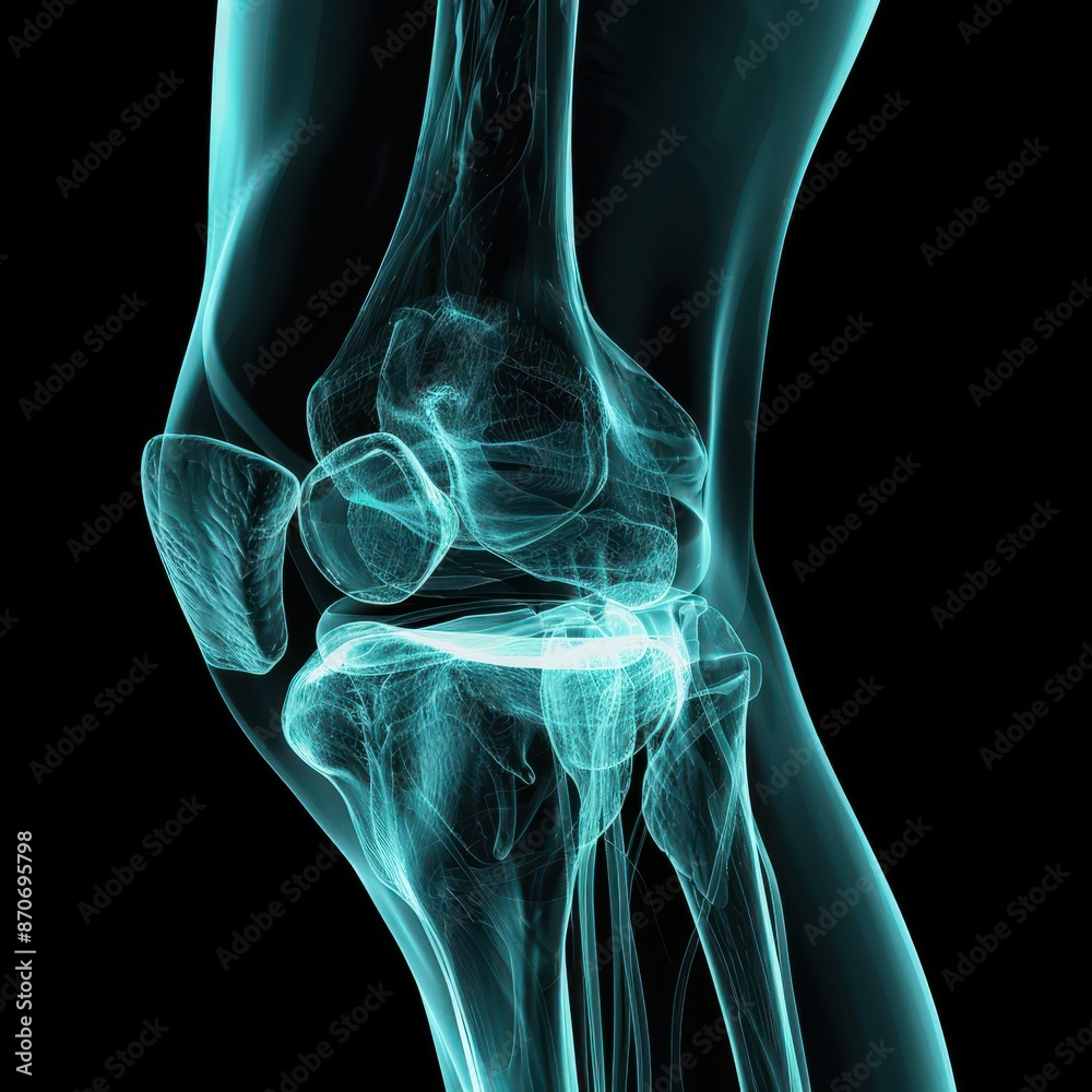 X-ray view of a knee joint, showing ligaments and bone alignment ...