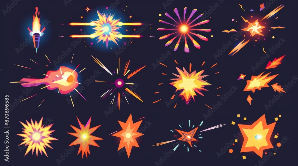 An animated pack of cartoon effects, having elements and objects ...