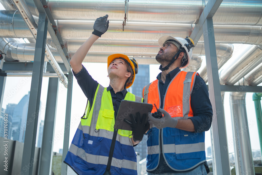 Engineer under checking the industry chilled water fan coil unit air ...