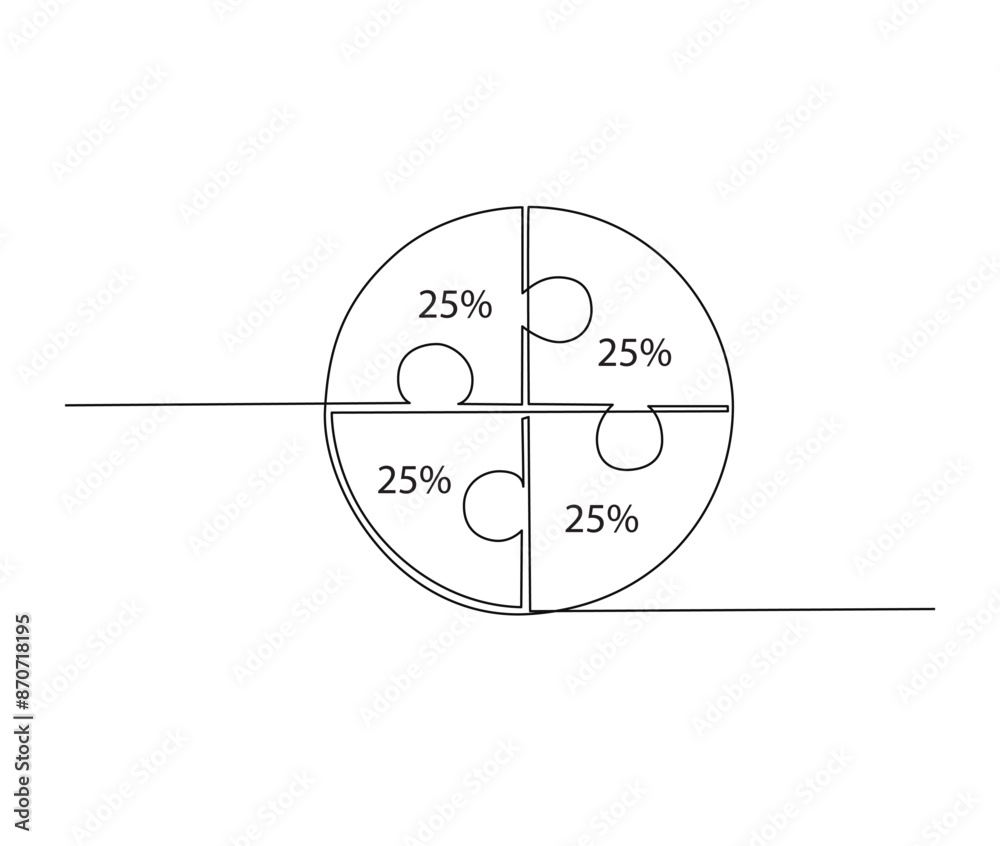 Continuous one line drawing of percentage pie chart . pie chart divided ...