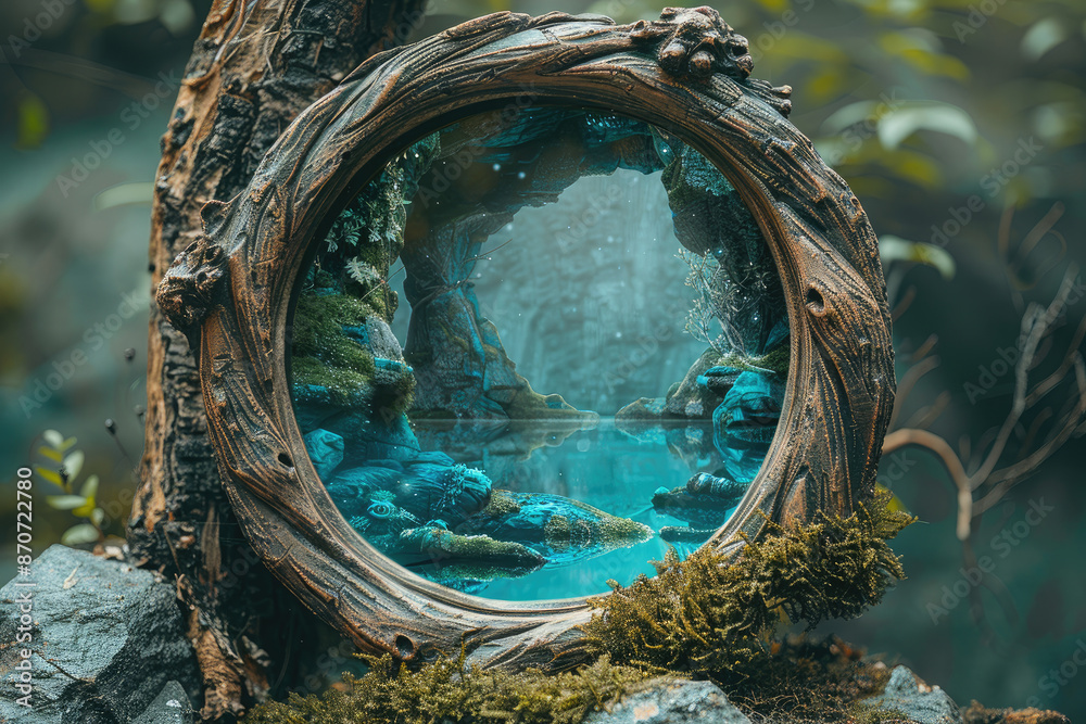 The photo shows a magic portal in the form of a mirror. The portal is ...