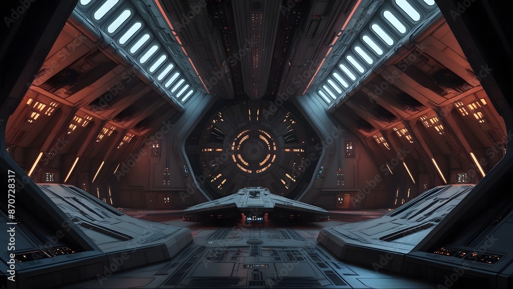 Angular architecture of Star Destroyer's metallic interior, showcasing ...