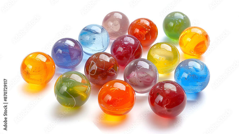 Toy marbles on white background,assorted marbles are ready to be played ...