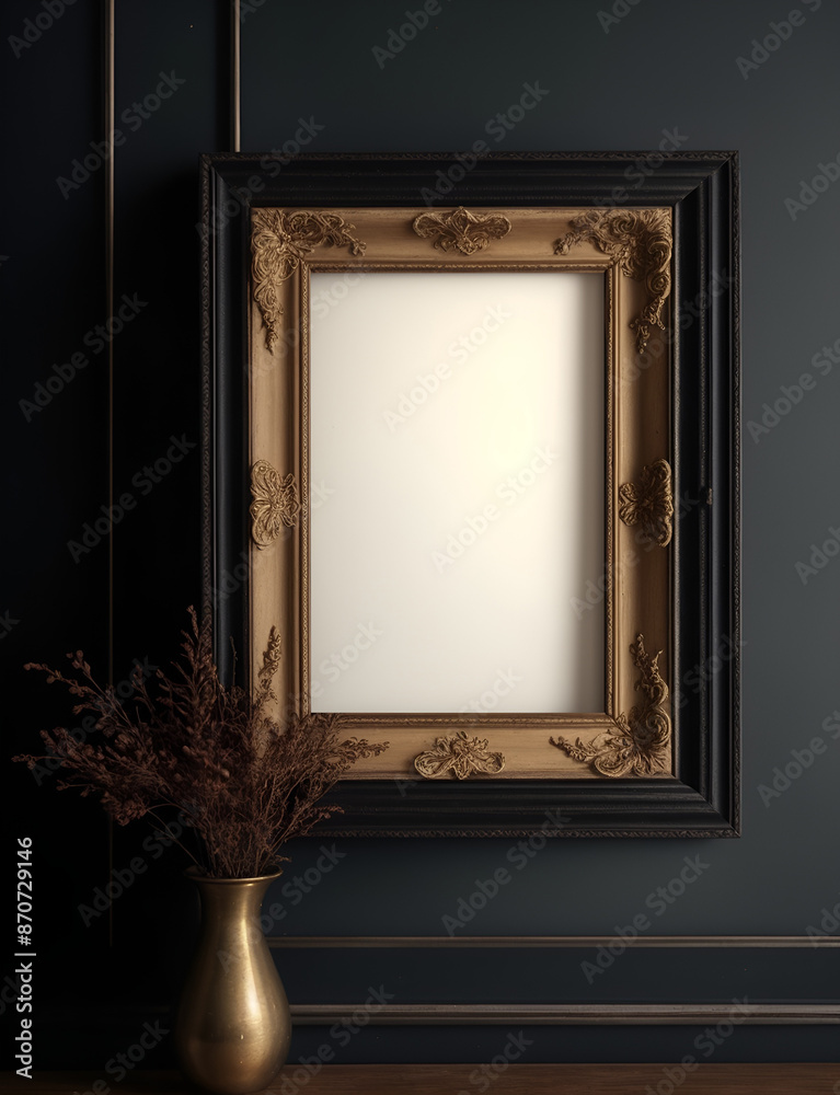 Vertical vintage frame, empty photo frame mockup with copy space ...