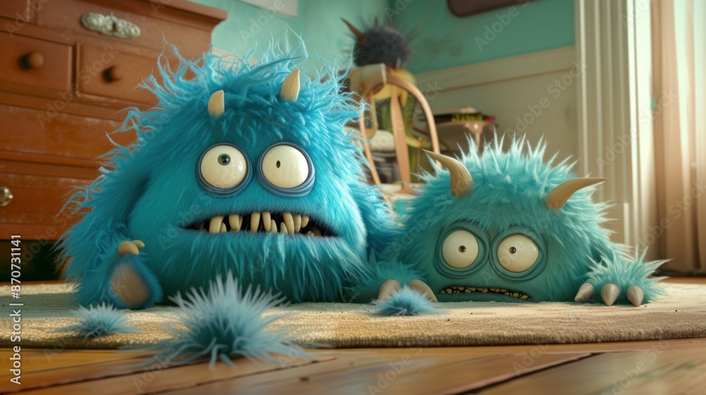 Ugly monster with a tired and depressed expression, fabulous creature ...