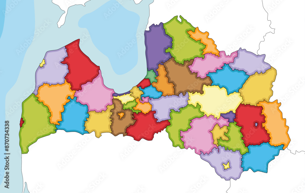 Vector illustrated regional blank map of Latvia with state cities and ...