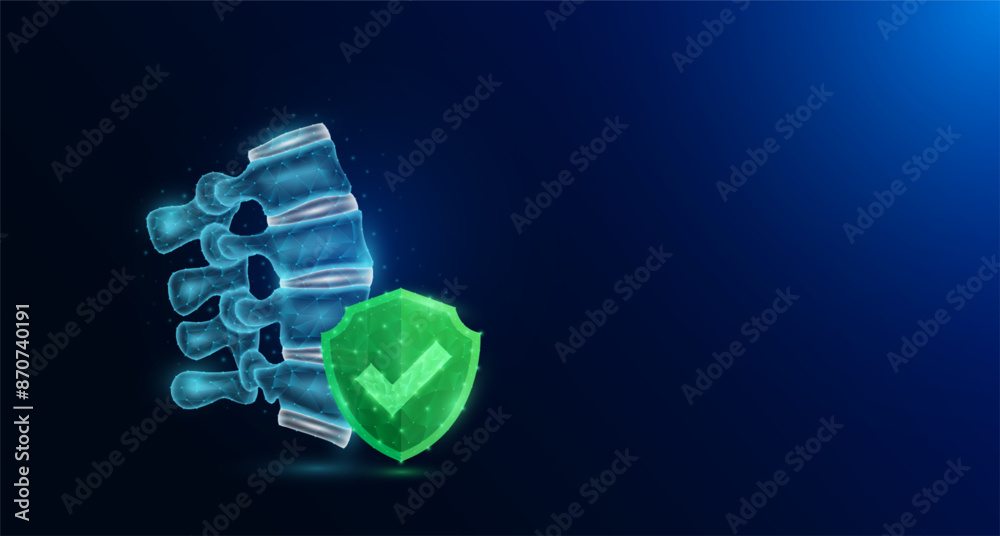 Spine joint bone human organ anatomy with check mark in green shield ...