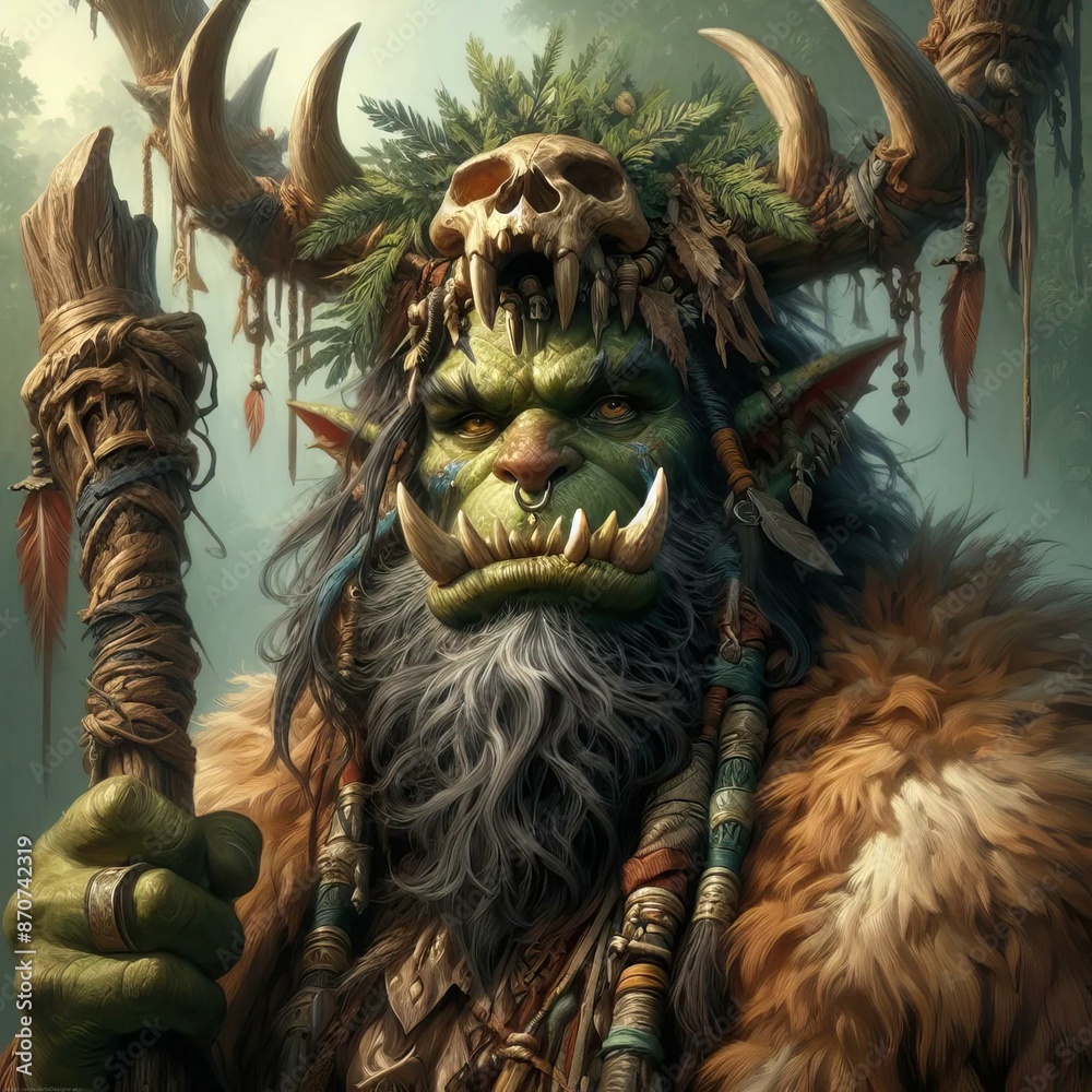 orc, druid, forest, staff, antlers, nature fantasy character Stock ...